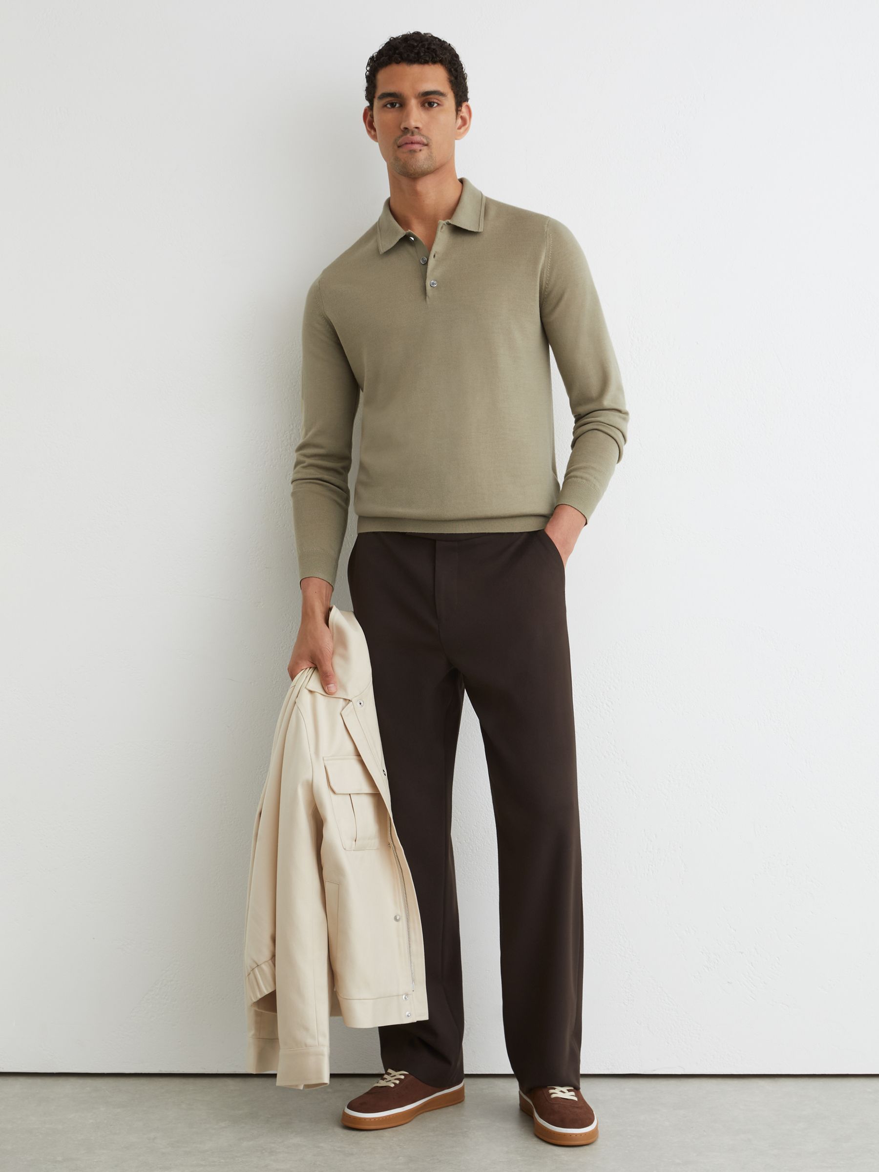 REISS trafford merino wool long-sleeve polo shirt